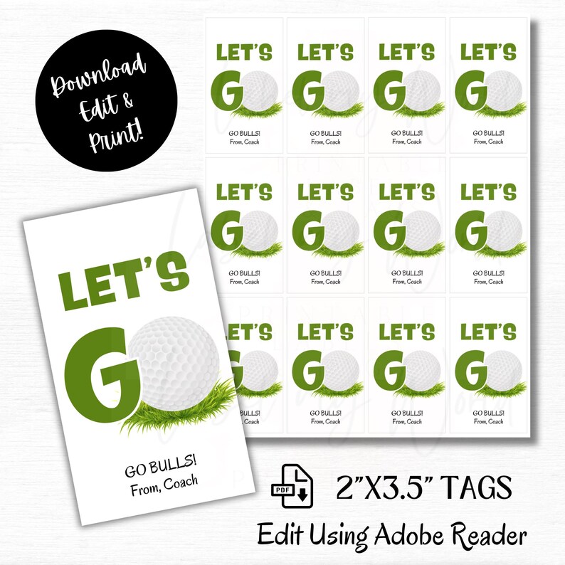 Golf Team Let's Go Tag | Printable Golf Ball Good Luck Game Day Snacks ...