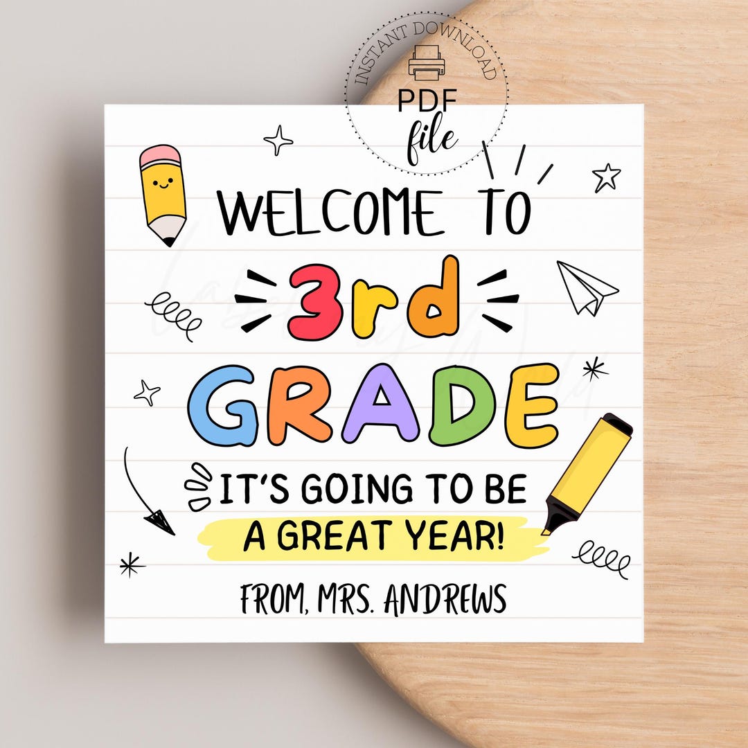 Welcome to Third Grade Printable Gift Tag, Personalized Teacher ...