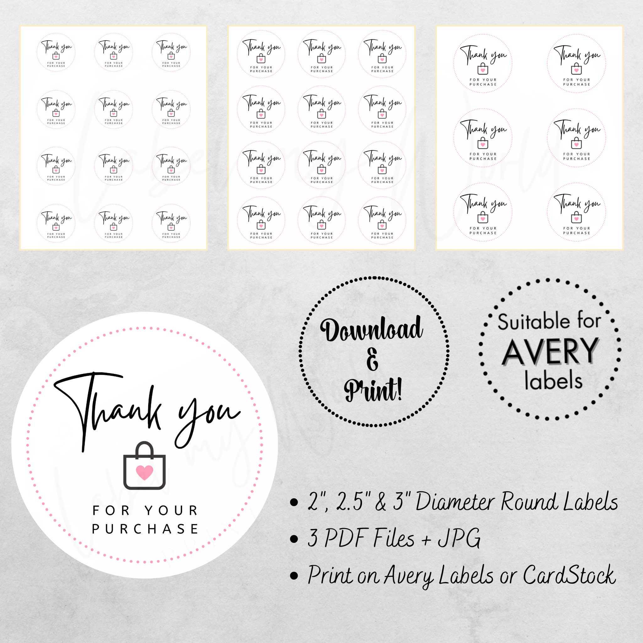 Thank You for Your Purchase Round Labels & Tags, Printable Small ...