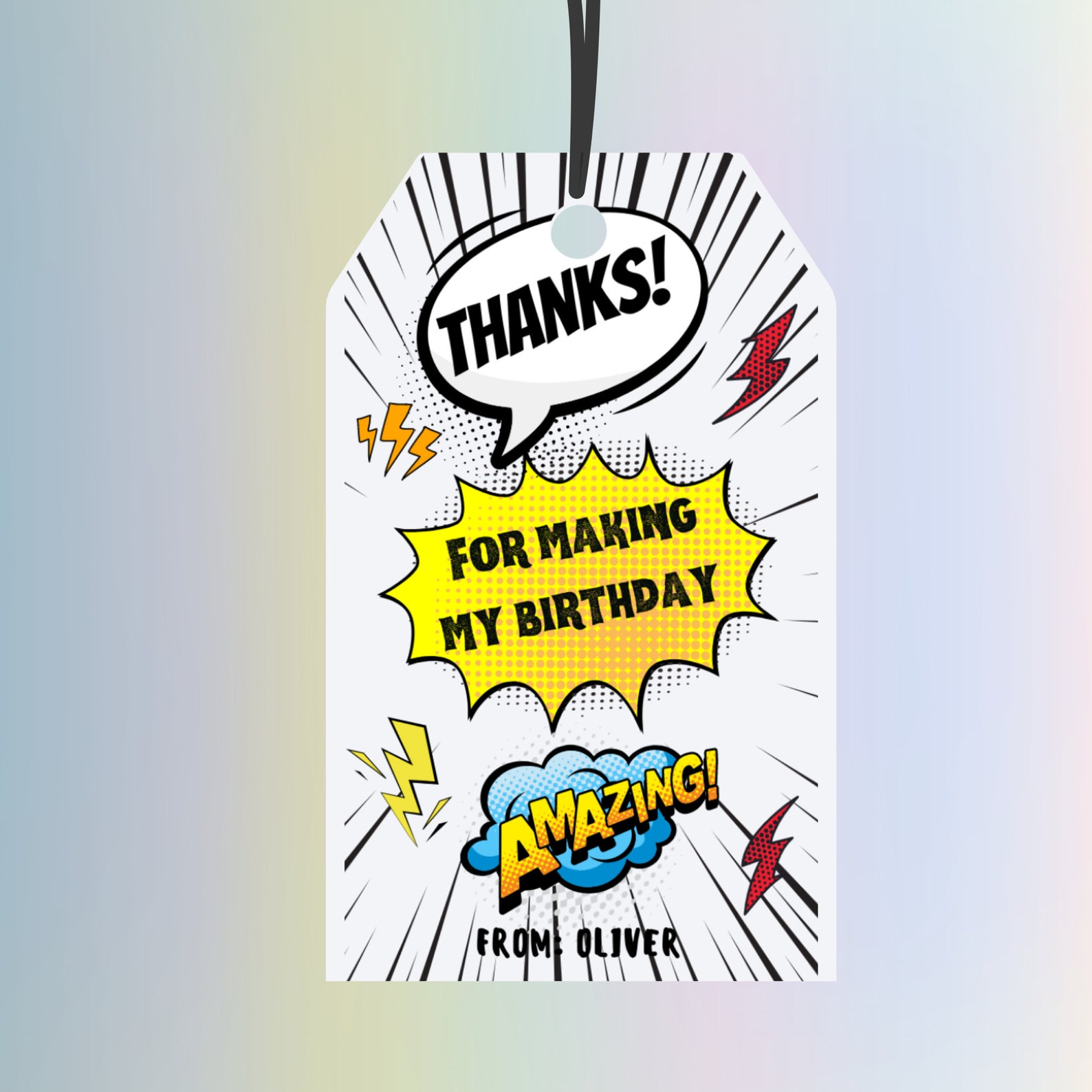 Editable Comic Birthday Thank You Tag | Printable Superhero Favor Tag ...