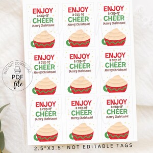 Printable Enjoy a Cup of Cheer Tags, Christmas Hot Cocoa Mug Favor Tag ...