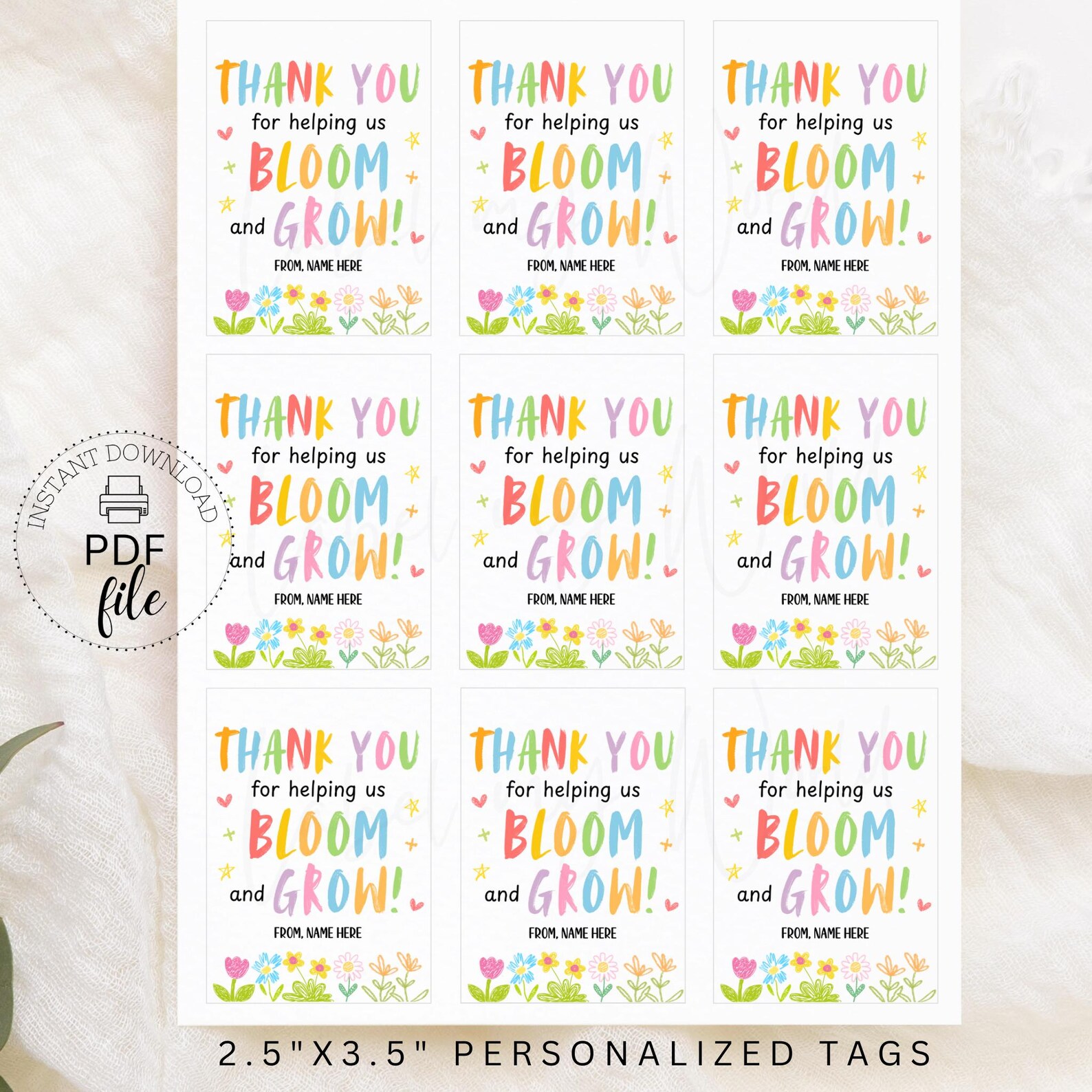 Thank You for Helping Us Bloom and Grow Printable Gift Tag, Flower ...