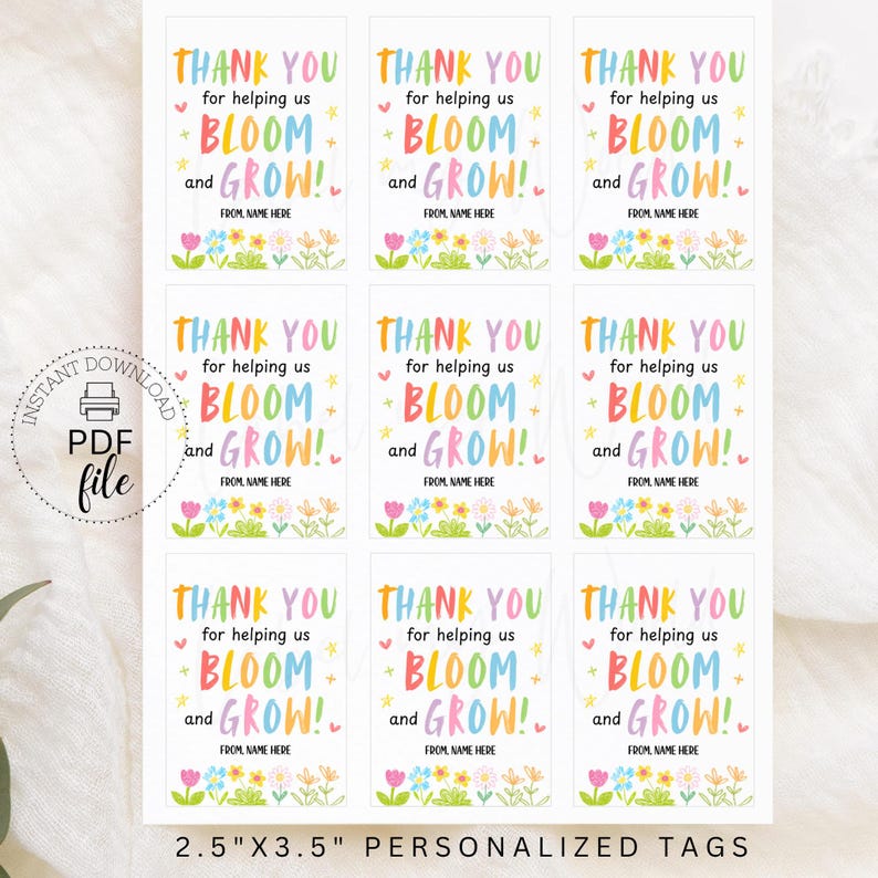 Thank You for Helping Us Bloom and Grow Printable Gift Tag, Flower ...
