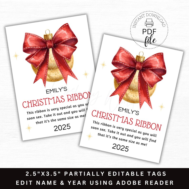 Printable Ribbon Height Keepsake Christmas Ornament Gift Tag (PDF + JPG ...