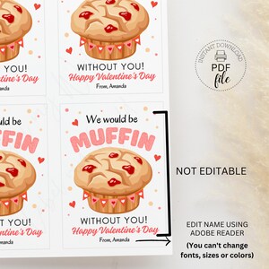 Printable Valentines Muffin Gift Tag, Personalized We Would Be Muffin ...