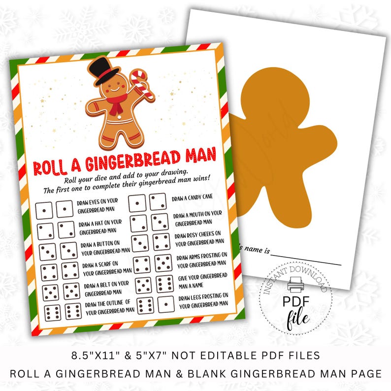 Printable Roll a Gingerbread Man Game, Christmas Classroom Activity 8.5 ...