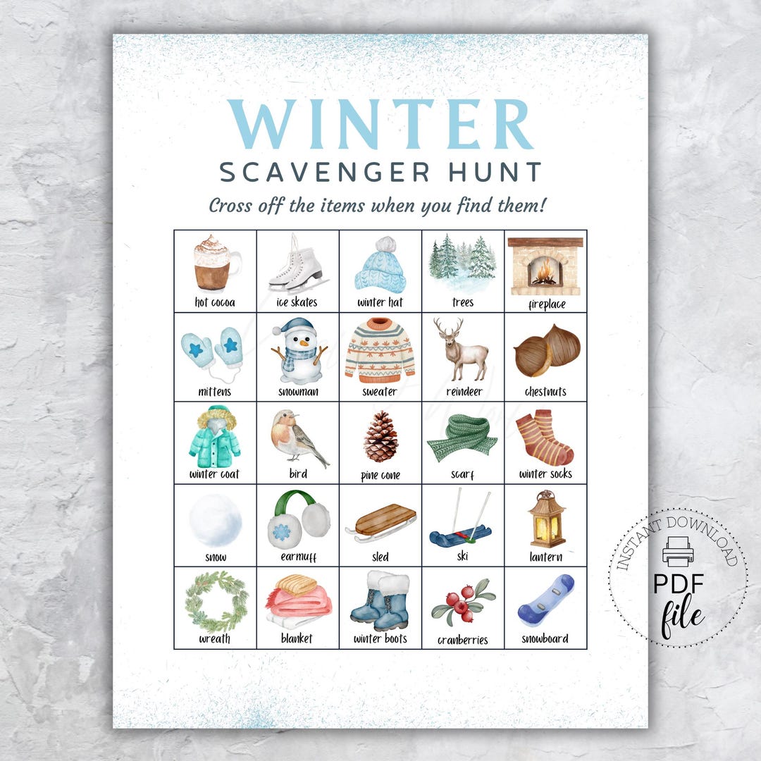 Winter Scavenger Hunt, Printable Treasure Hunt Game for Kids (PDF ...