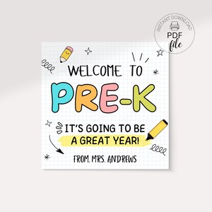 Printable Welcome to Pre-k Gift Tag, Personalized Teacher/classroom ...