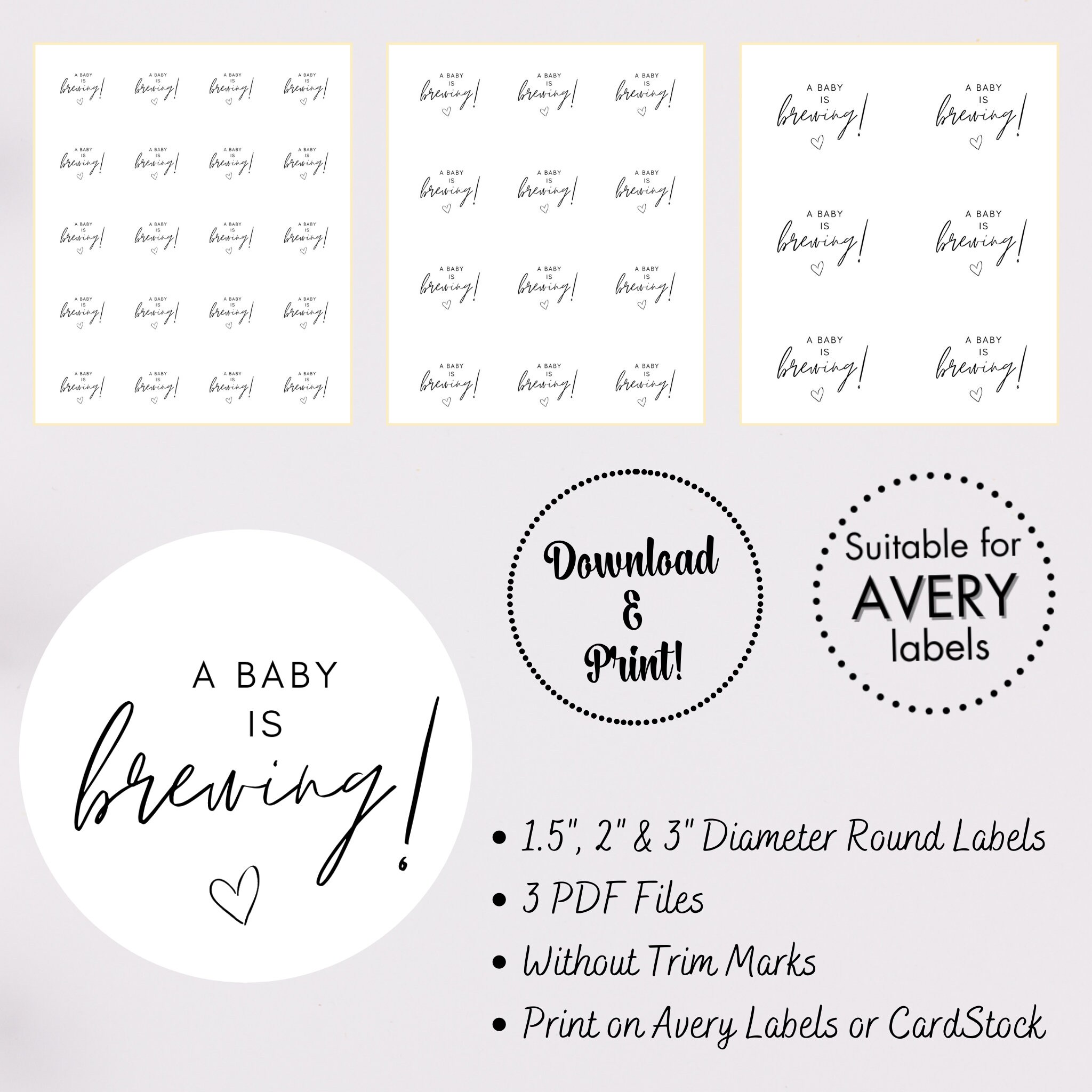 A Baby is Brewing! Labels | Printable Baby Shower Favor Round Gift Tags ...