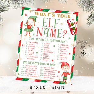 Printable What's Your Elf Name? Game | Christmas Game Sign 8"x10 ...