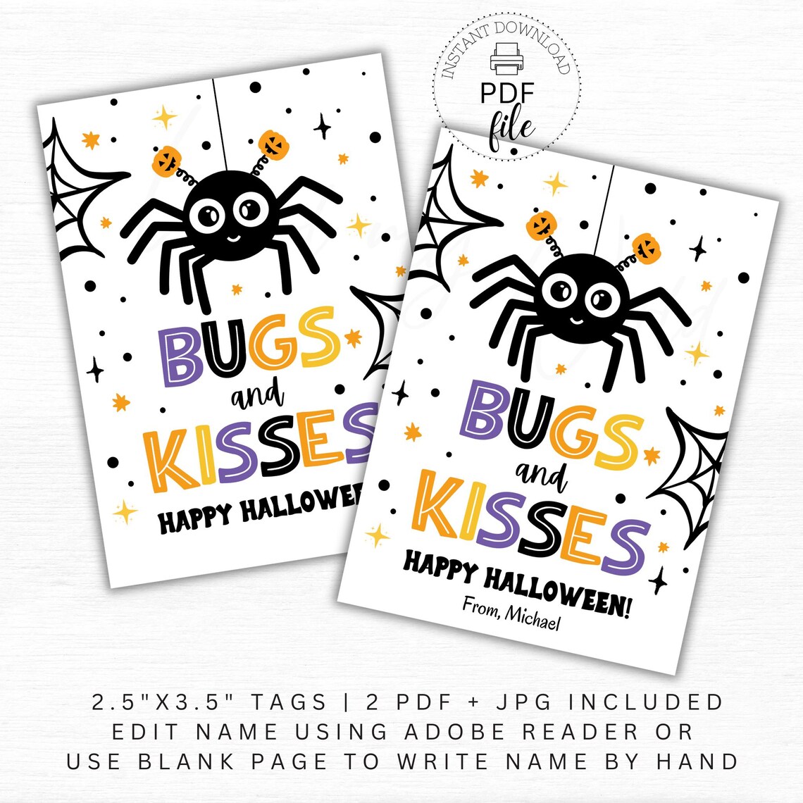 Printable Bugs & Kisses Halloween Tag, Spider Trick or Treat ...