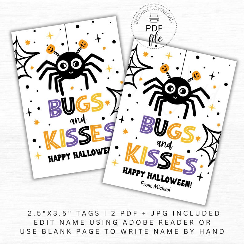 Printable Bugs & Kisses Halloween Tag, Spider Trick or Treat ...