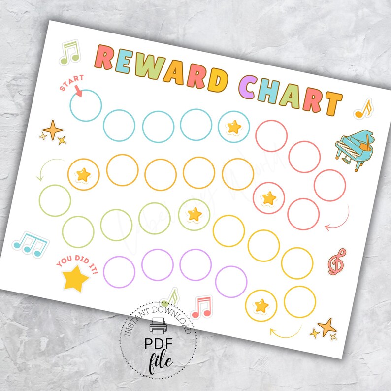Printable Piano Reward Chart for Kids, Colorful Music Instrument ...
