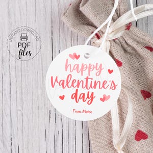 Printable Happy Valentine's Day Tags | Personalized 2.5" Round Labels ...