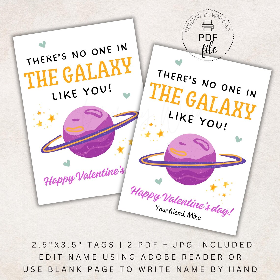 Outer Space Valentine Gift Tag, There's No One in the Galaxy Like You ...