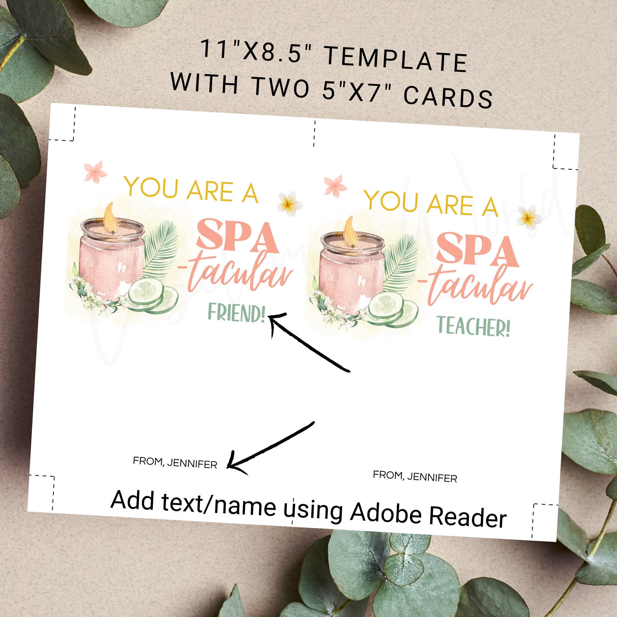SPA Gift Card Holder Template, Printable You Are a Spa-tacular Teacher ...