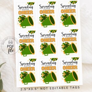 Printable Green & Gold Spreading a Little Cheer Tags, Cheerleading ...