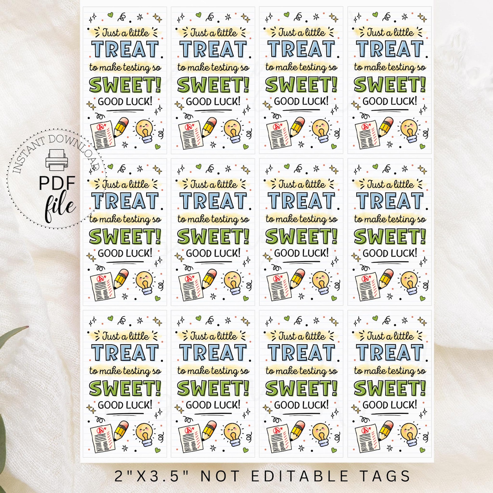 Printable School Testing Day Treat Tag, Classroom Teacher Just a Little ...