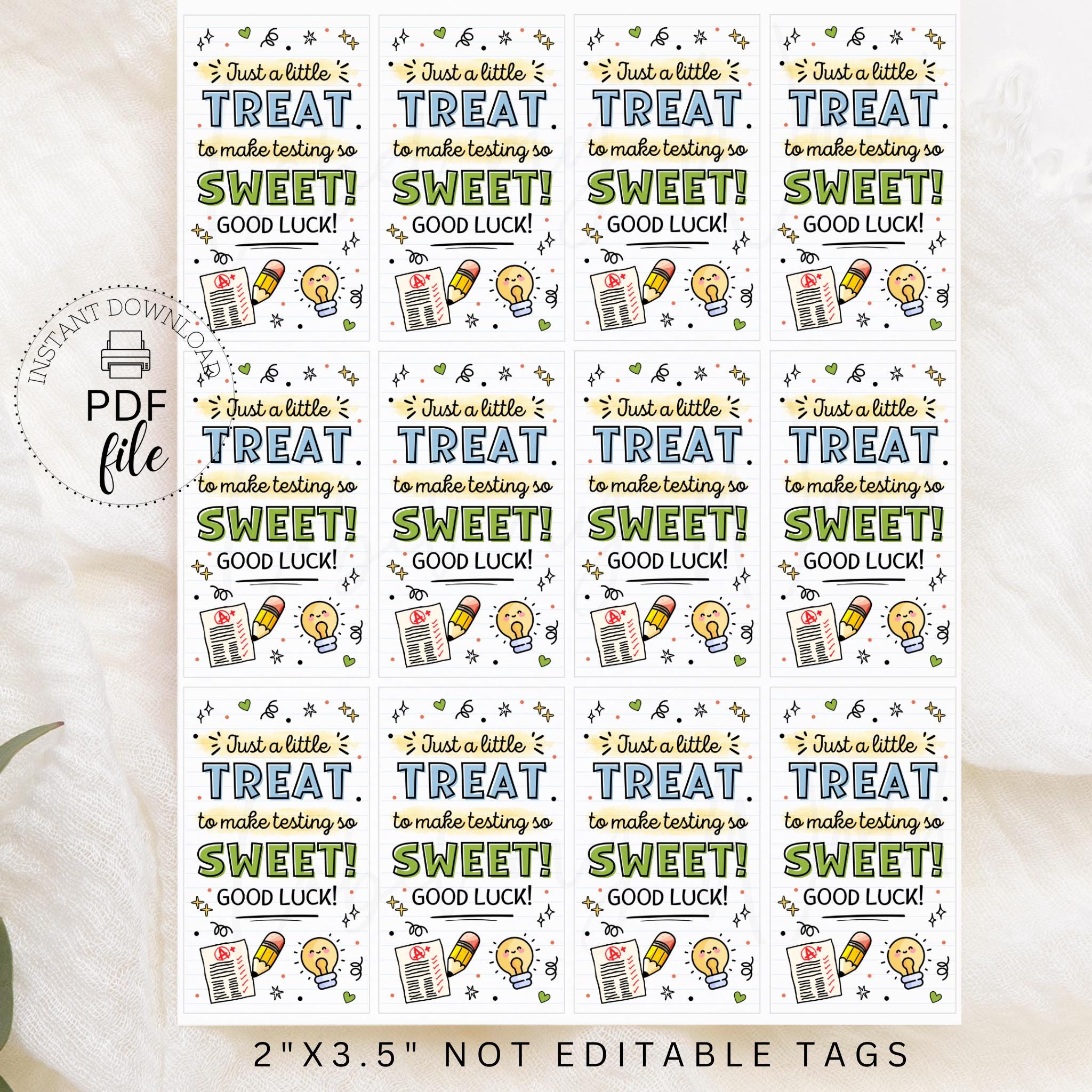 Printable School Testing Day Treat Tag, Classroom Teacher Just a Little ...