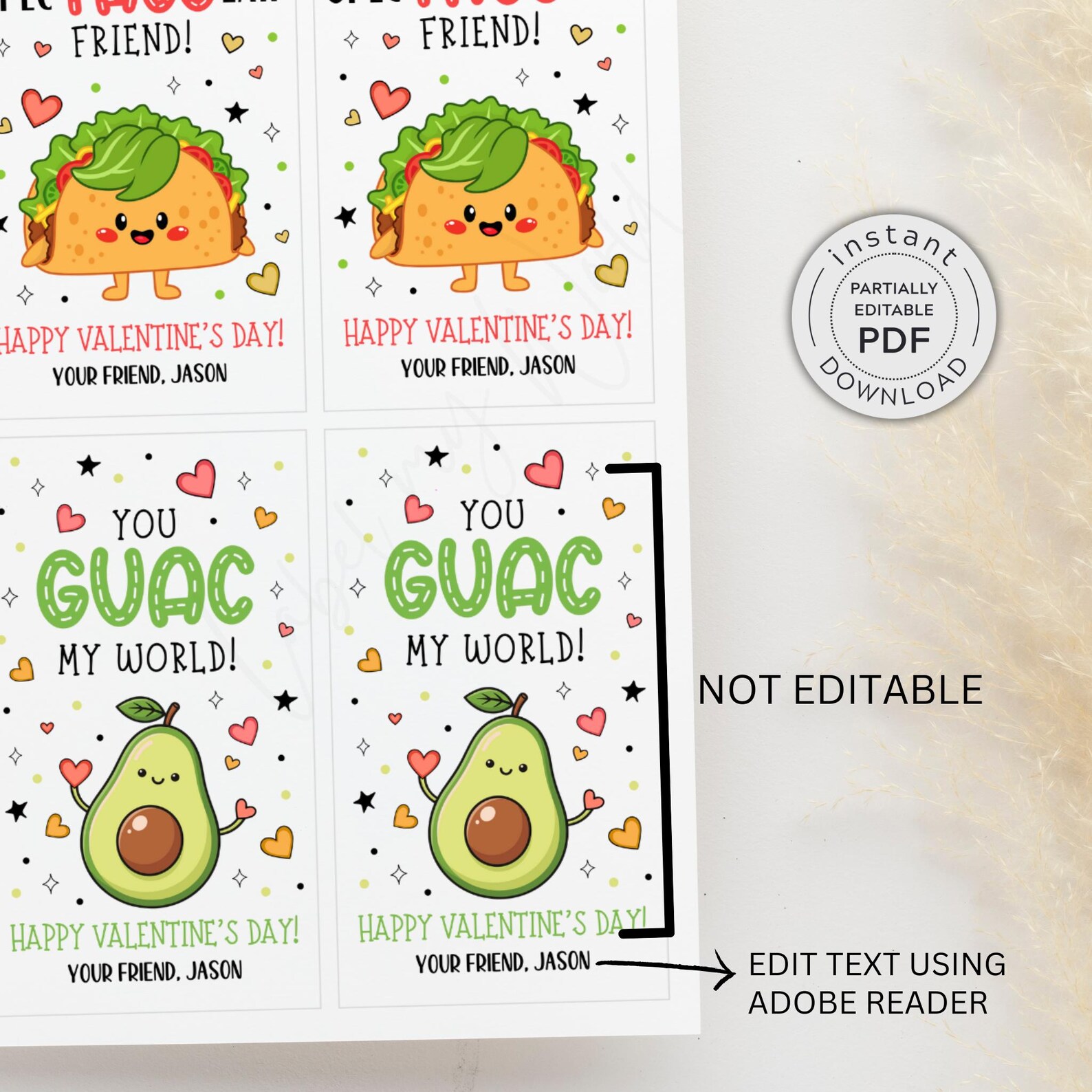 Printable Taco Valentine Cards, Classroom Mexican Food Valentine's Day ...