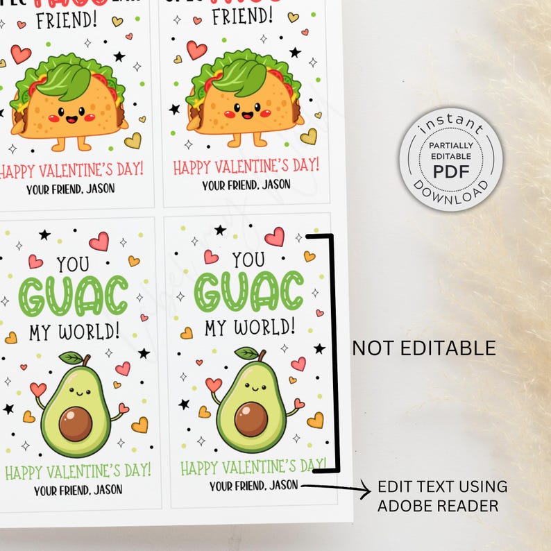 Printable Taco Valentine Cards, Classroom Mexican Food Valentine's Day ...