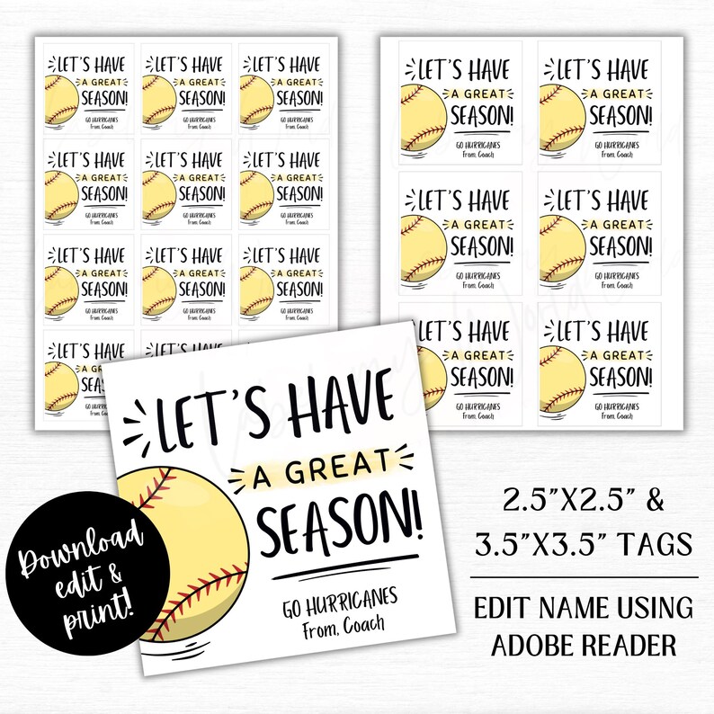 Printable Softball Season Gift Tag, Let's Have a Great Season ...