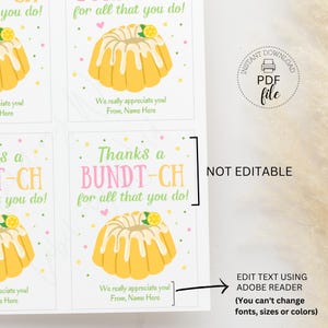 Printable Bundt Cake Appreciation Gift Tag, Thanks a Bundt-ch for All ...