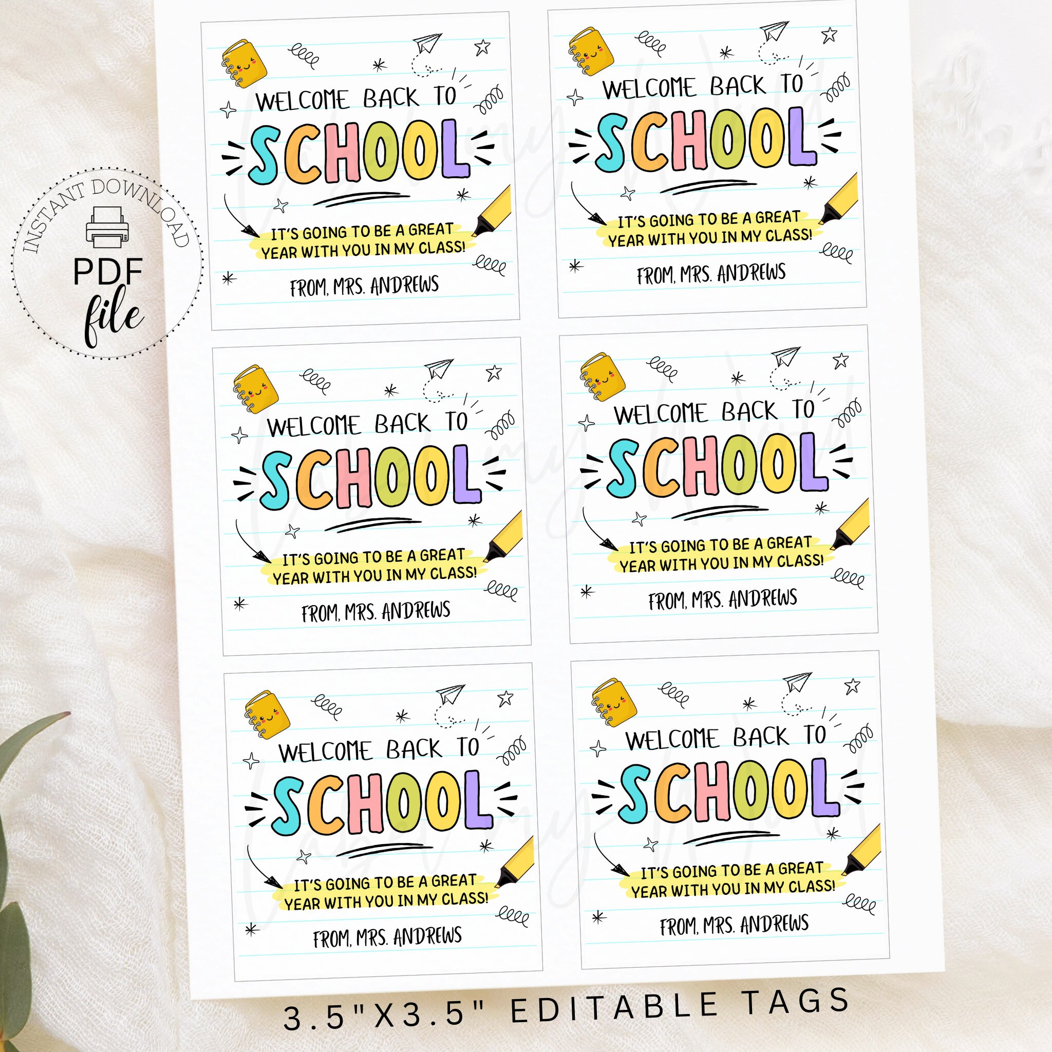 Printable Welcome Back to School Gift Tag, Personalized Teacher ...