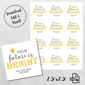 Your Future is Bright Gift Tag | Printable Graduation Party Favor Tag ...