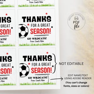 Printable/personalized End of Season Soccer Tags | Thanks for a Great ...