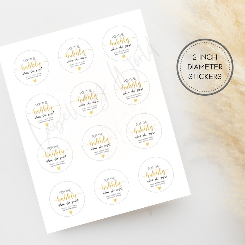 Pop the Bubbly When She Pops Sticker Custom Name Baby Shower Labels ...