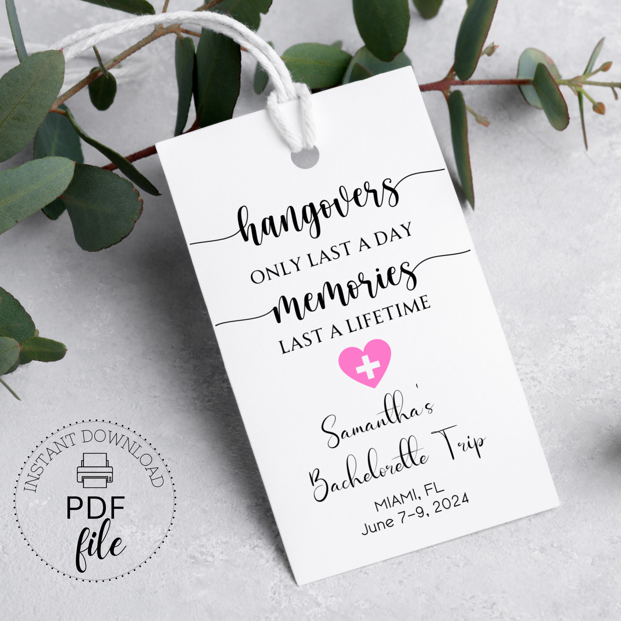 Bachelorette Hangover Kit Gift Tag Personalized Bachelorette - Etsy