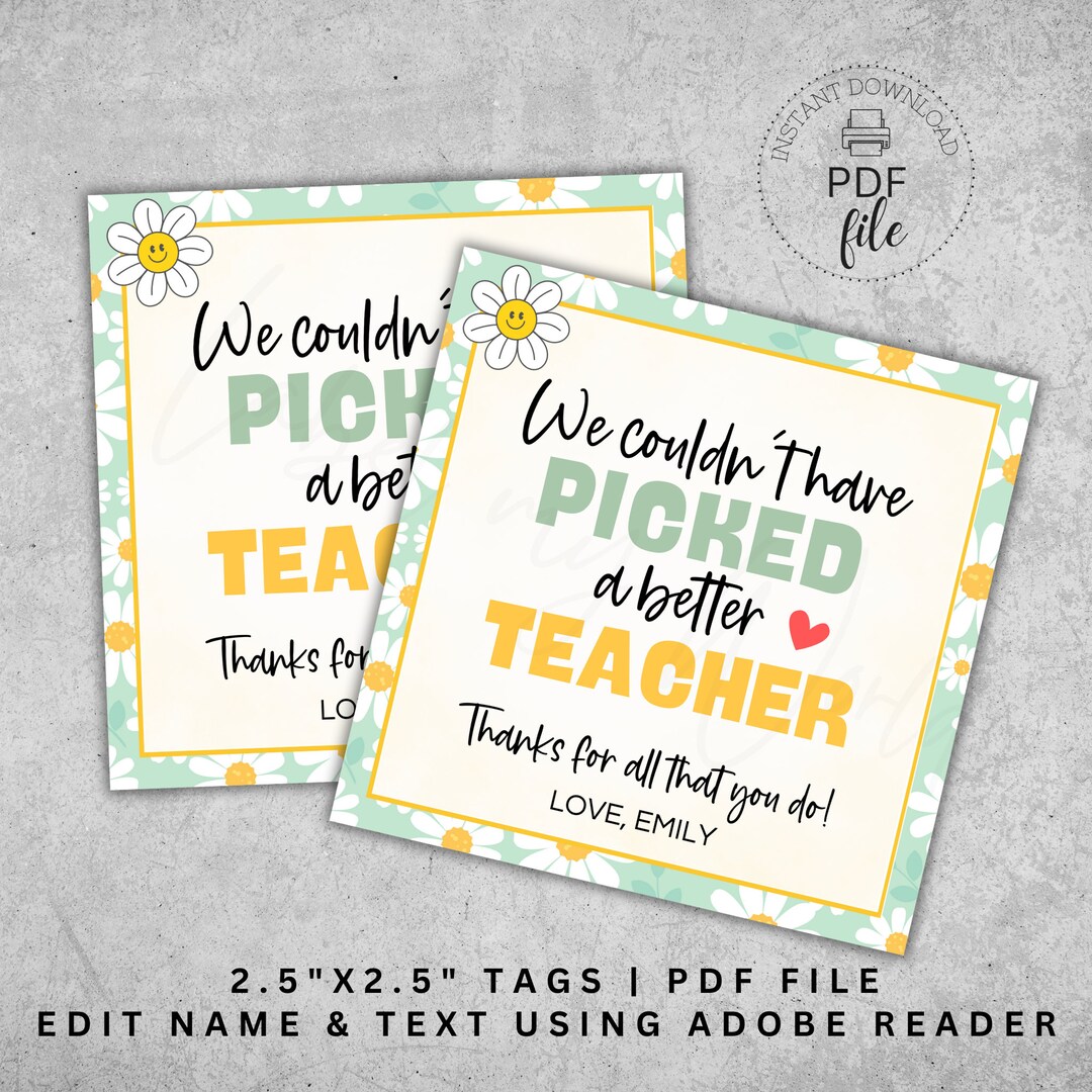 Teacher Appreciation Printable Gift Tag, Personalized Flowers Thank You ...