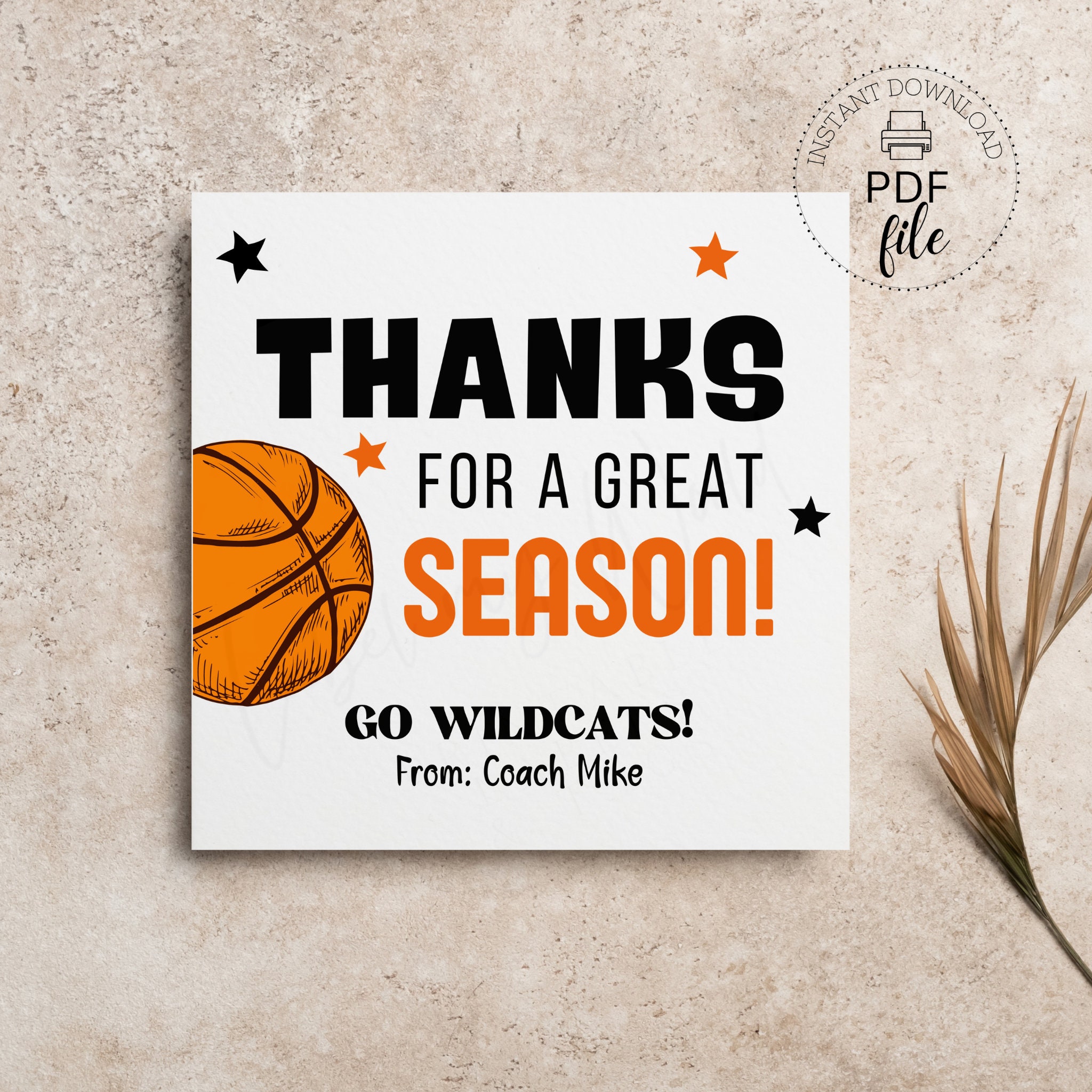 Thanks for a Great Season Basketball Team Tags Printable/customized End ...
