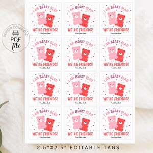 Printable Gummy Bear Valentine Gift Tag, I Am BEARY Glad We're Friends ...