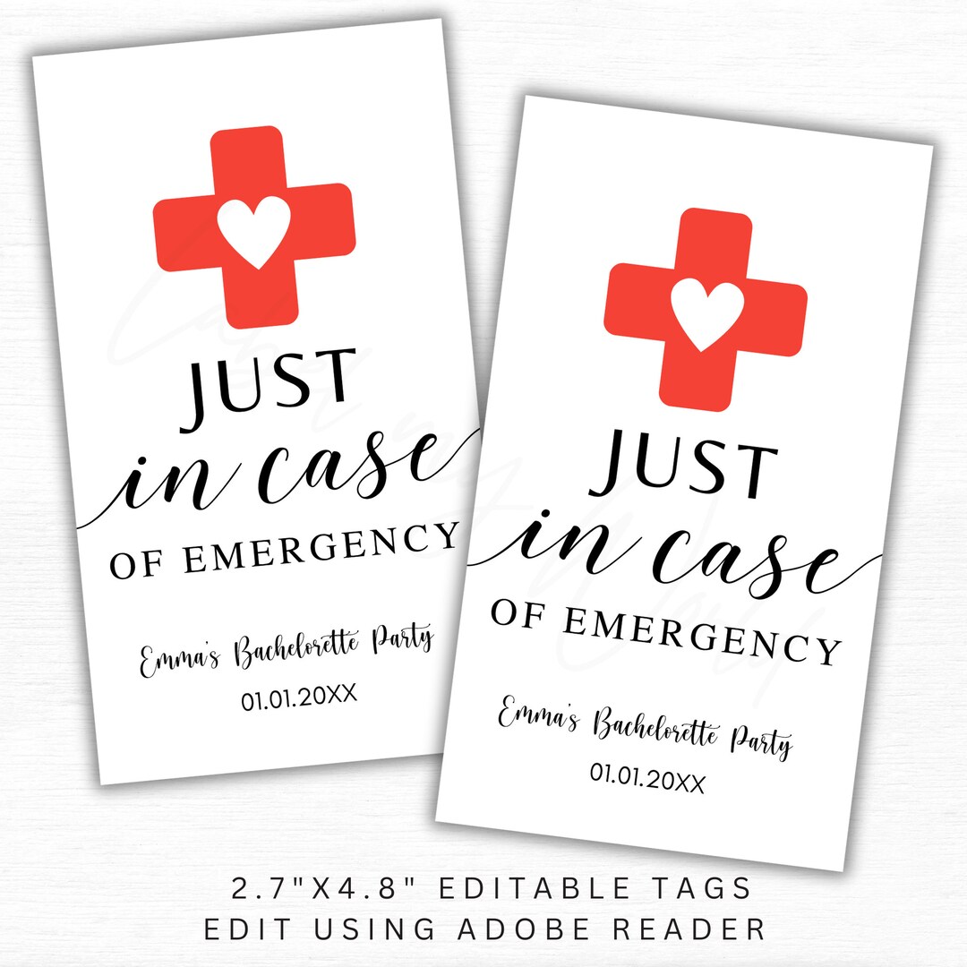 Printable Just in Case of Emergency Gift Tag, Personalized Bridal ...