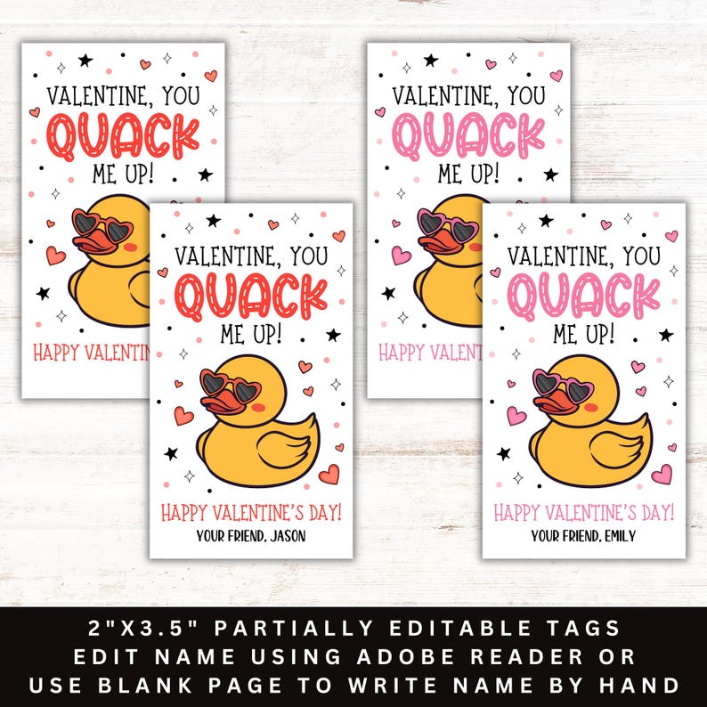 Rubber Duck Valentine Gift Tag, You Quack Me up Valentine's Day Cards ...