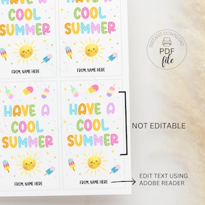 Have a Cool Summer Printable Gift Tag, End of School Year Personalized ...
