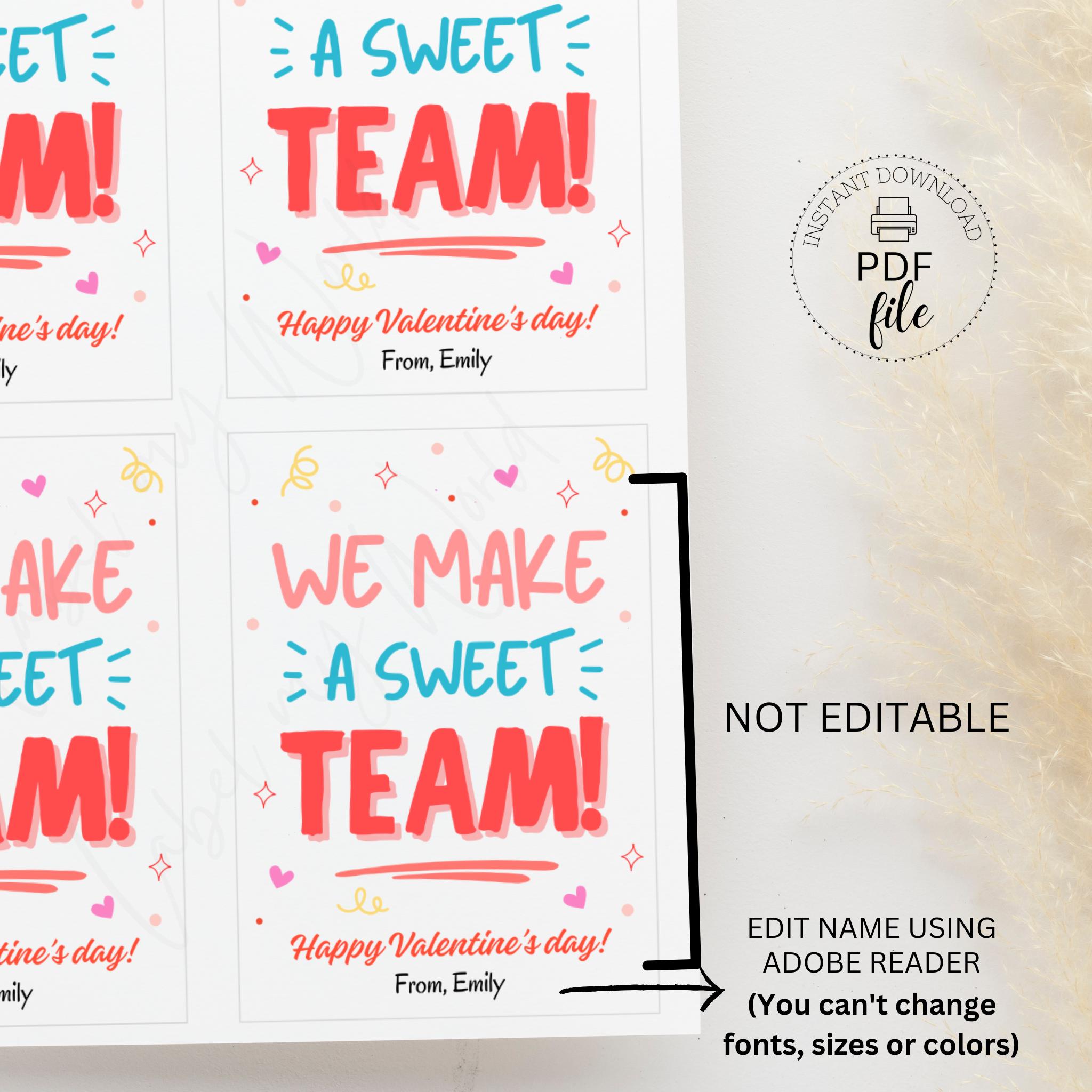 Printable We Make a Sweet Team Gift Tag, Personalized Happy Valentine's ...