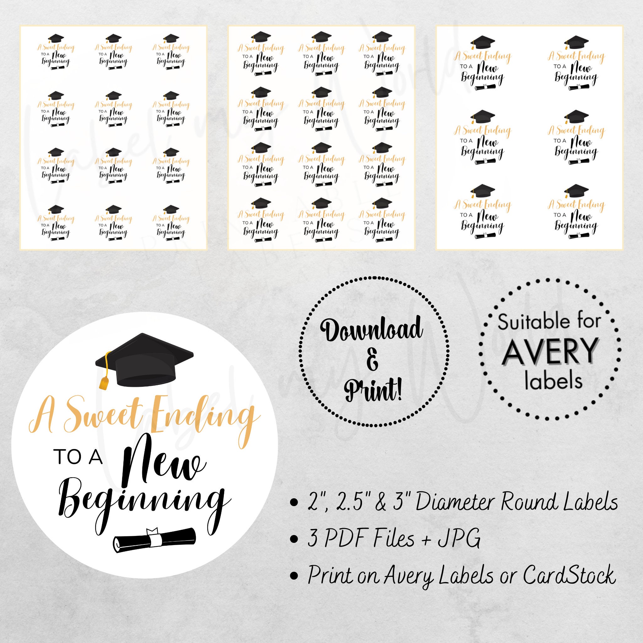 A Sweet Ending to a New Beginning Round Tag/label, Printable Black ...
