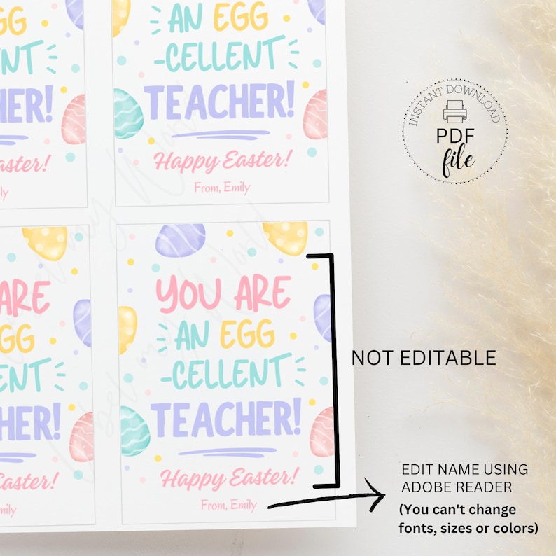 Printable You Are an Egg-cellent Teacher Gift Tag, Personalized Happy ...