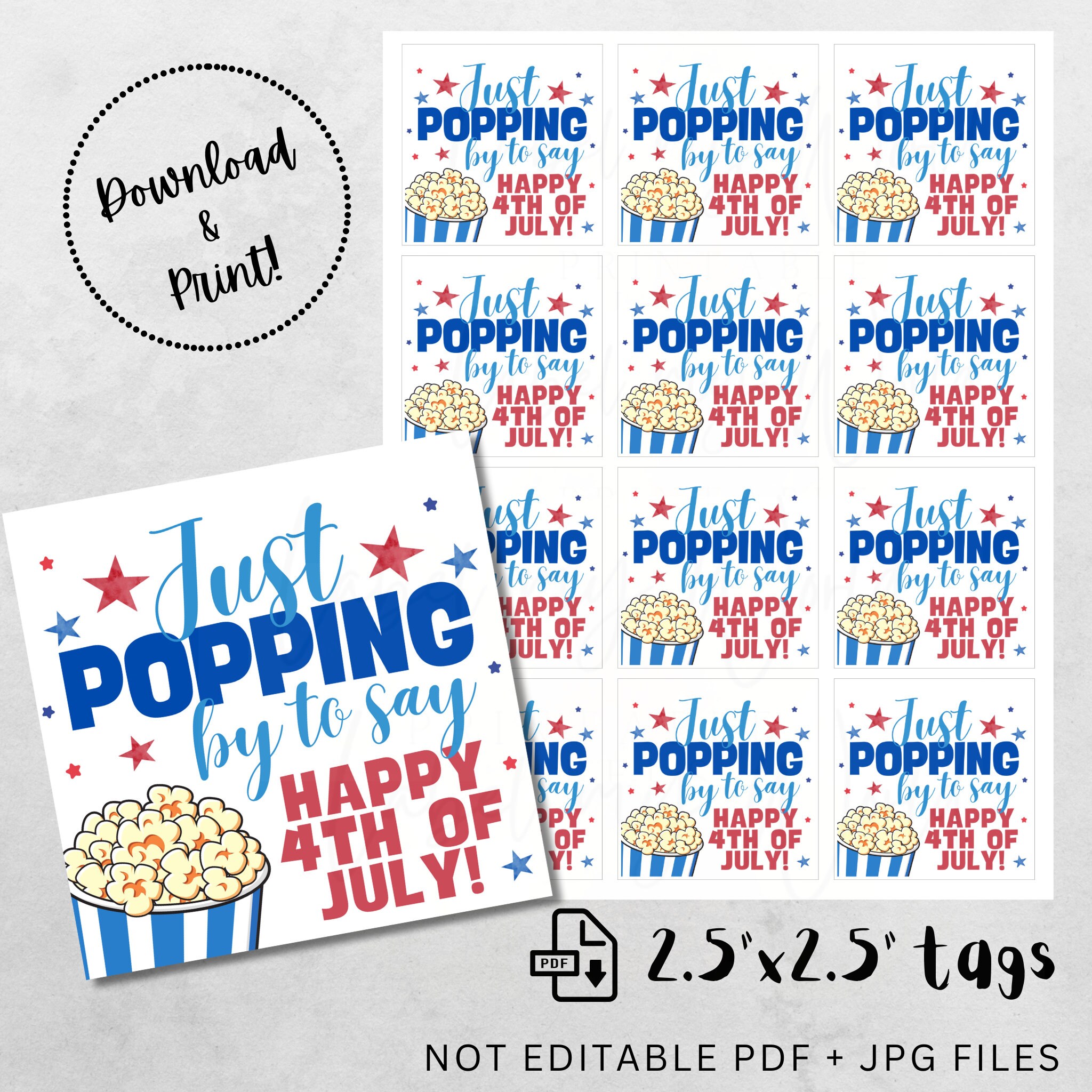 Just Popping by to Say Happy 4th of July Tags | Popcorn Treat Bag Tag ...