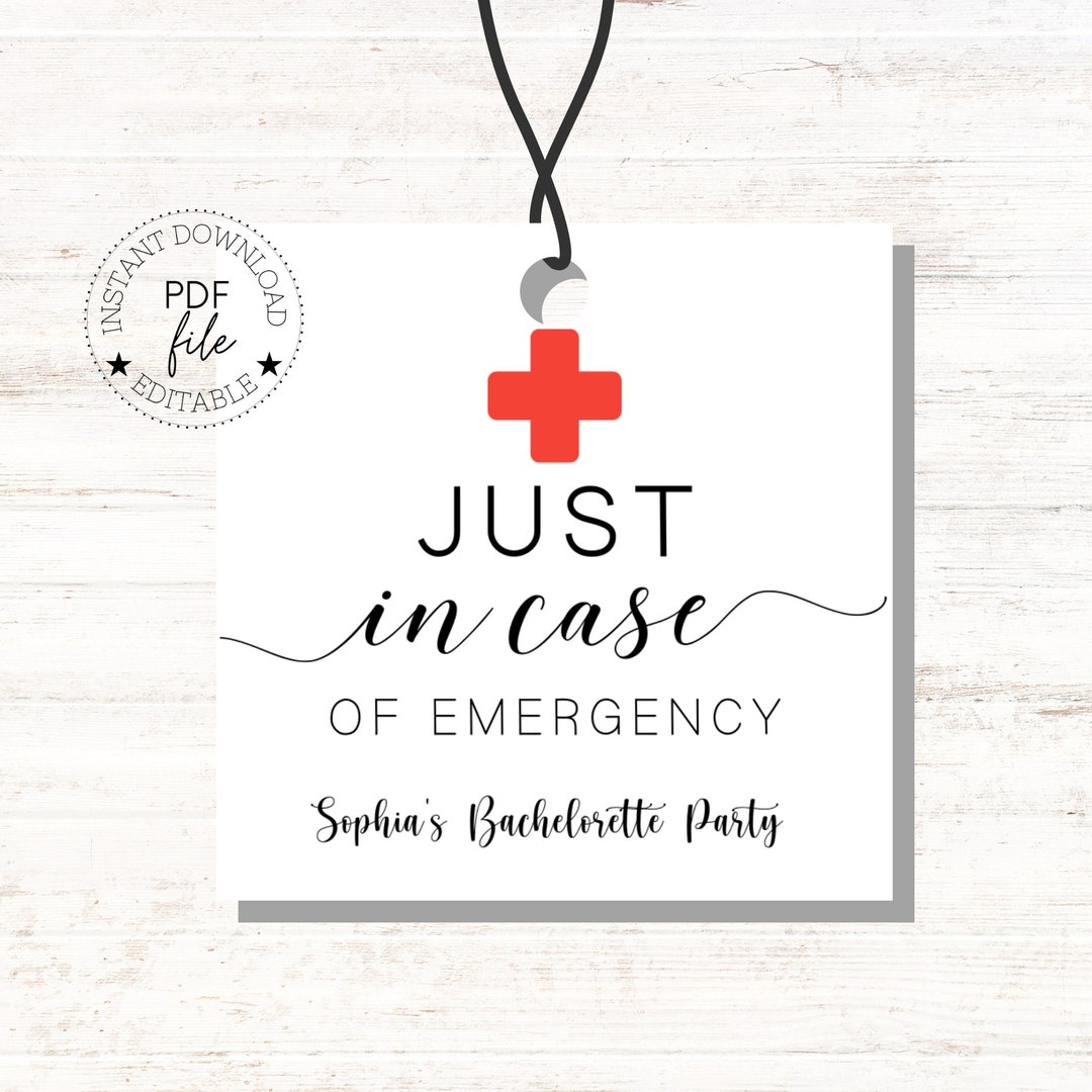 Just in Case of Emergency Tags Printable Bachelorette Hangover Kit Red ...