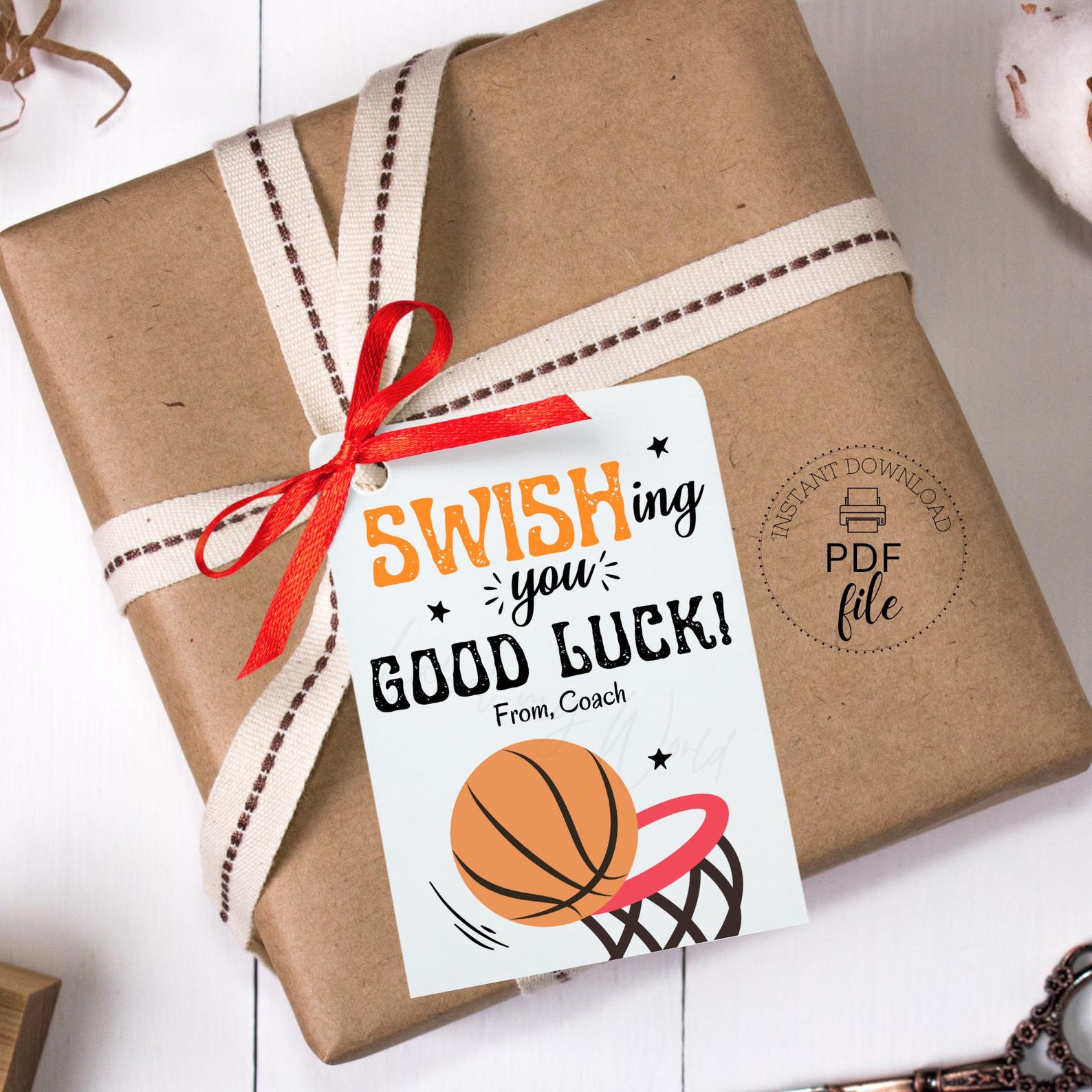 Printable Swish-ing You Good Luck Gift Tag, Personalized Basketball ...