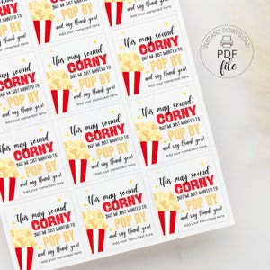 Popcorn Appreciation Gift Tag | Printable This May Sound Corny Thank ...