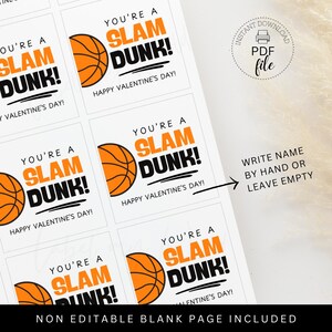 Printable Valentine You're a Slam Dunk Basketball Gift Tag, Happy ...