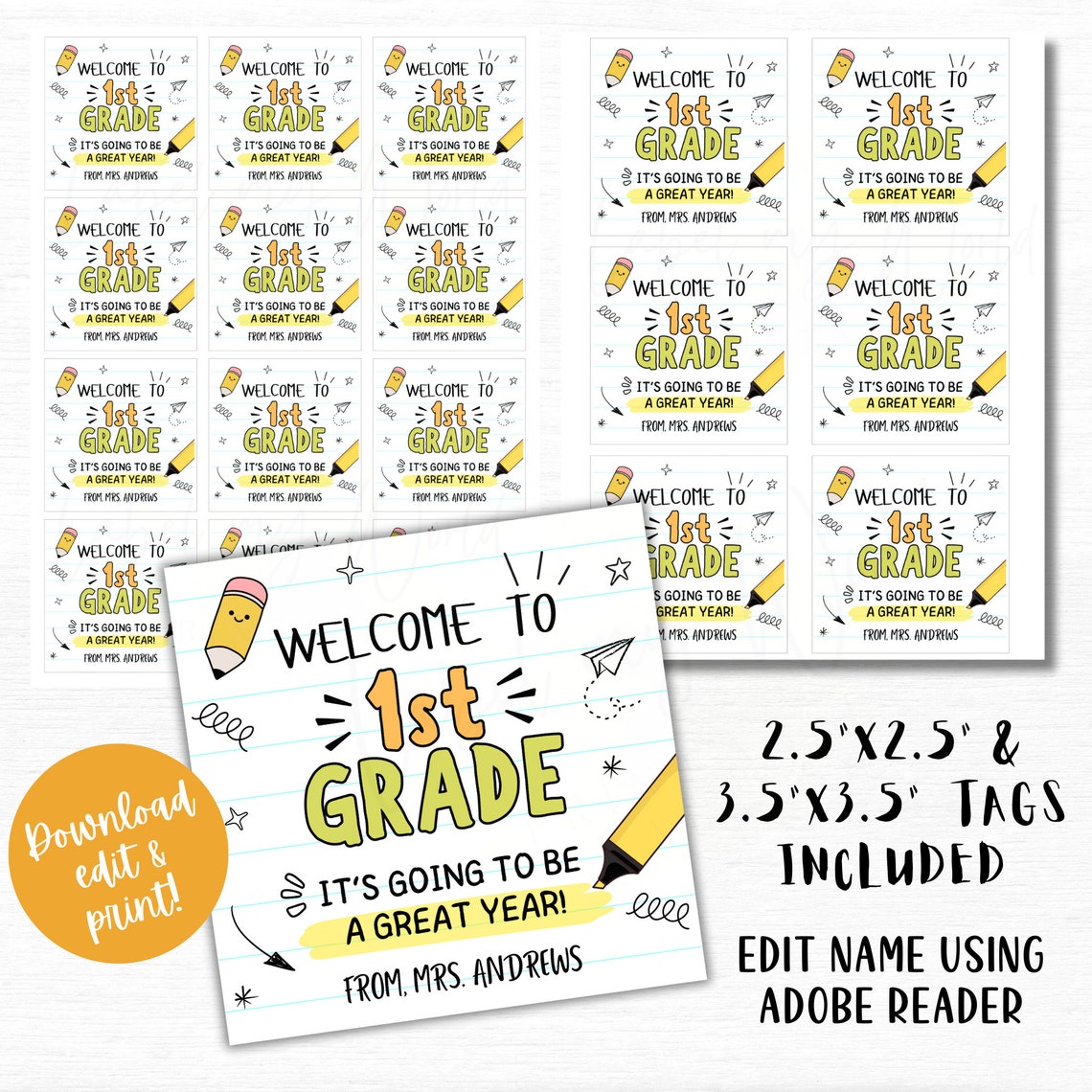 Printable Welcome to First Grade Gift Tag, Personalized Teacher ...