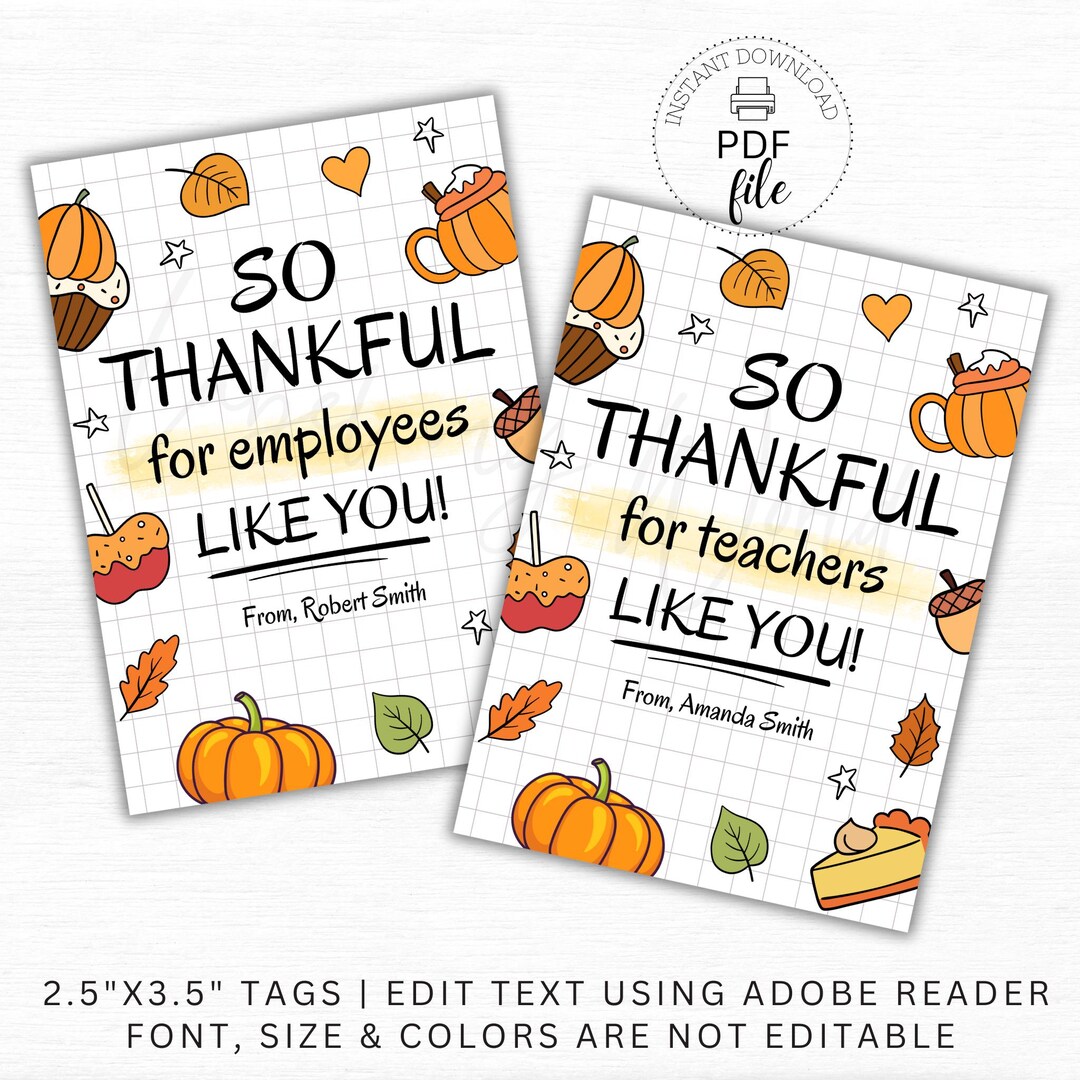Printable Fall Appreciation Treat Tag, so Thankful for Teachers ...
