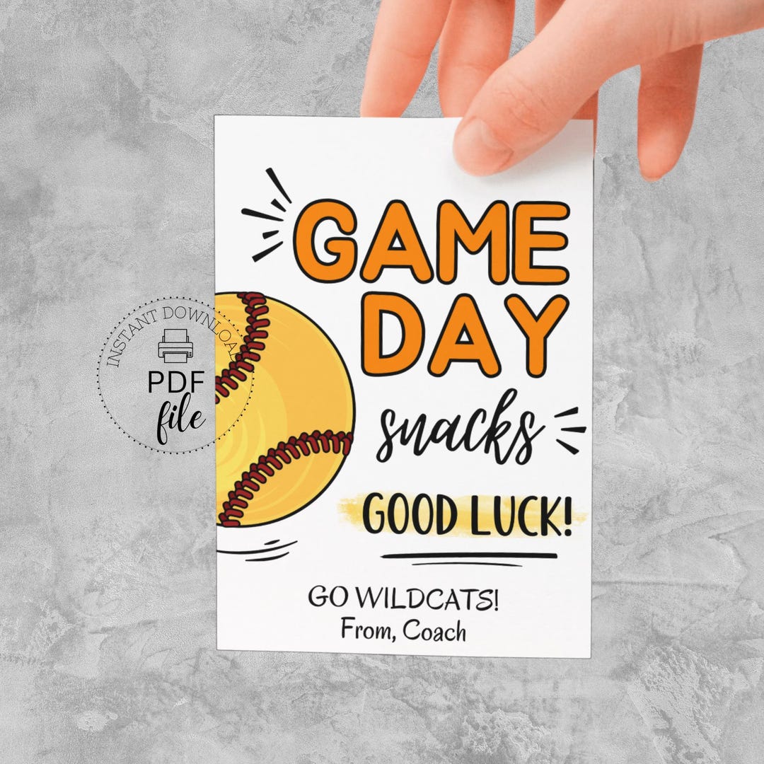 Printable Softball Game Day Snacks Tag, Personalized Good Luck 2.5x3.5 ...