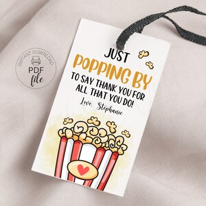 Popcorn Appreciation Printable Gift Tag, Personalized Just Popping by ...